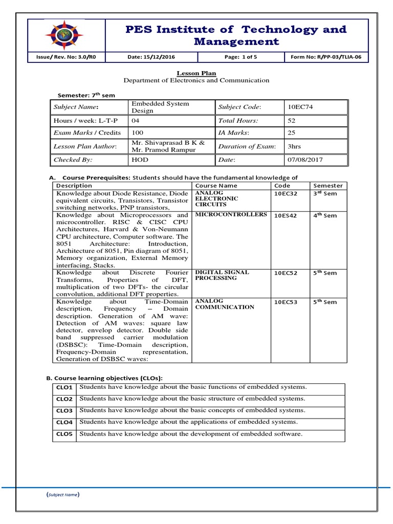 Embedded System Design Lesson Plan | PDF | Random Access Memory | Embedded System