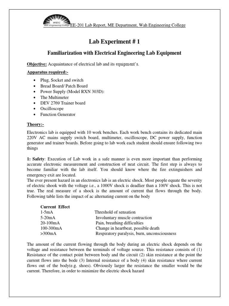 Familiarization With Electrical Lab Equipment | PDF | Electrical ...