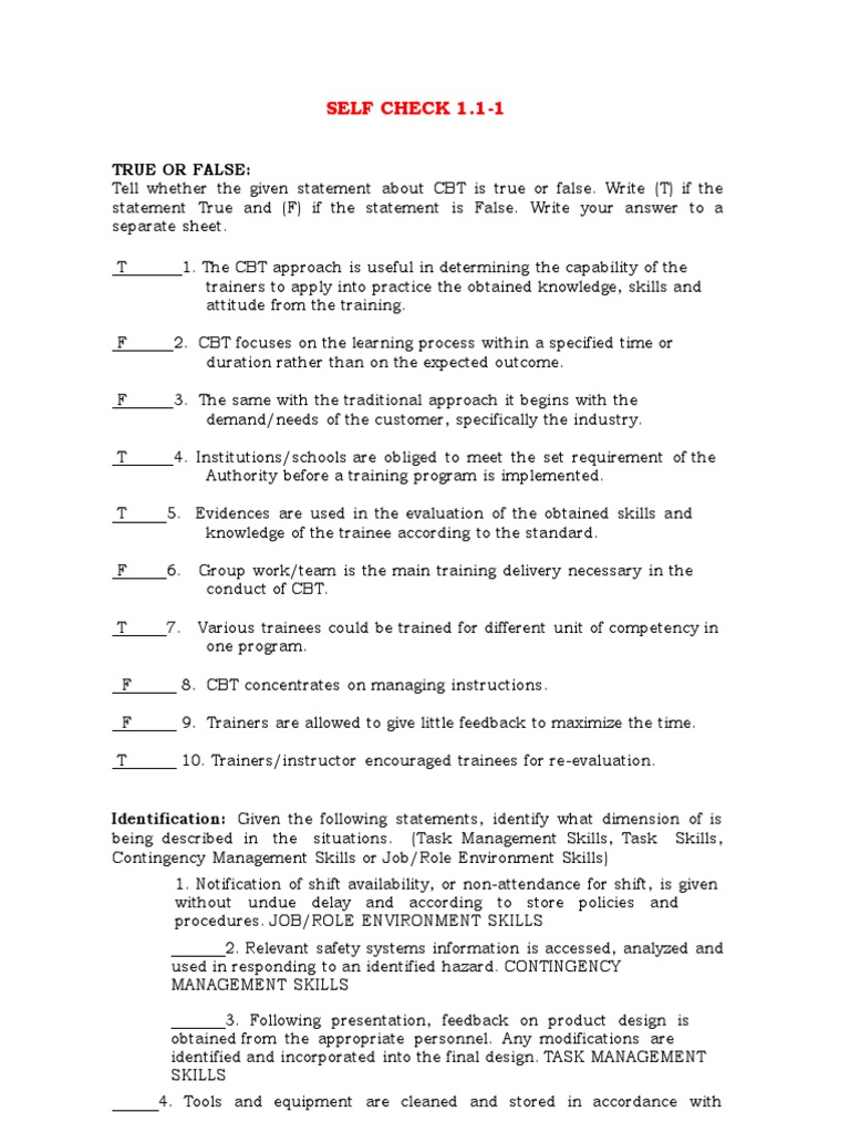 Self Check 1 | PDF | Competence (Human Resources) | Educational Technology