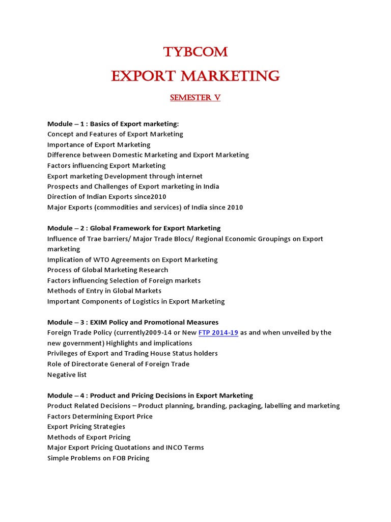 TYBCom Export Sem V VI | PDF | Exports | Pricing