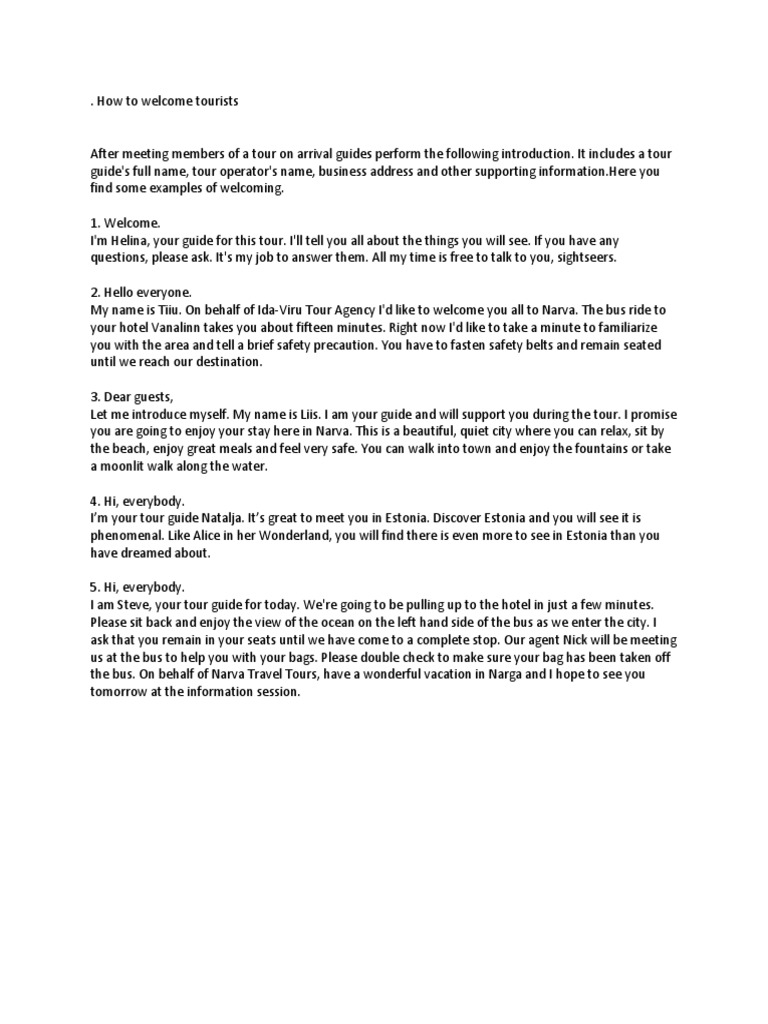 How To Welcome Tourists Script | PDF