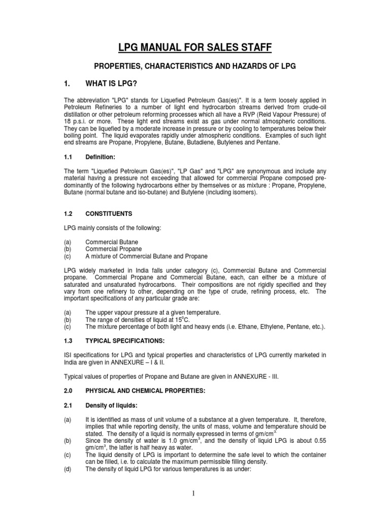 LPG Manual For Sales Staff: Properties, Characteristics and Hazards of ...