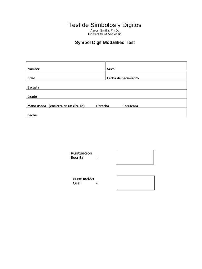 Test de Simbolos y Digitos Symbol Digit | PDF