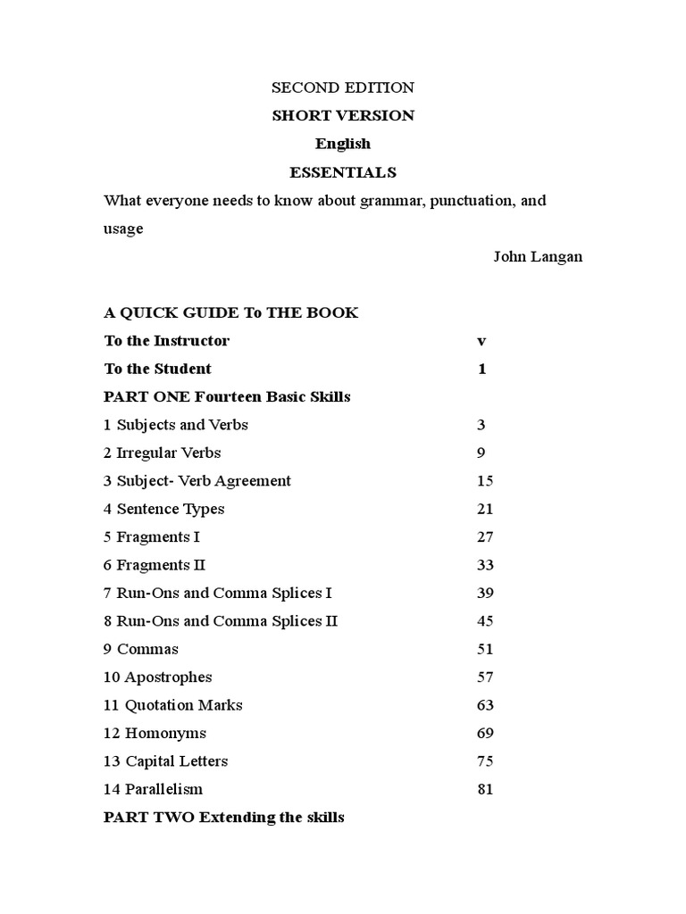 English Essentials | PDF | Subject (Grammar) | Preposition And Postposition