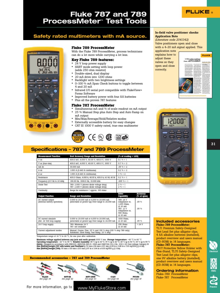 Fluke 787 and 789 Process Meter Datasheet | PDF | Volt | Electronics