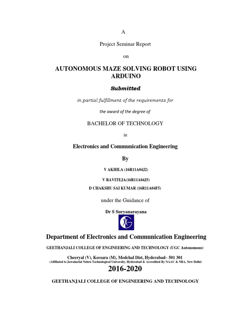 Autonomous Maze Solving Robot Using Arduino: A Project Seminar Report On | PDF | Algorithms ...