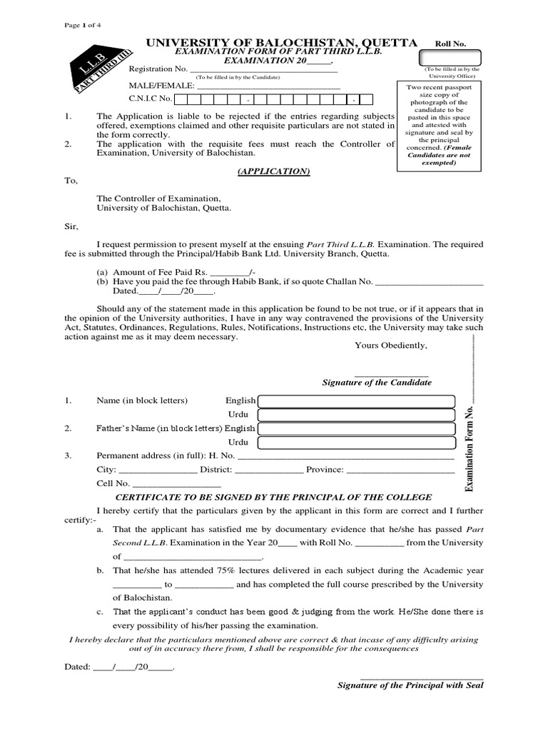 UoB L.L.B Form (Regular Students - Part III) | PDF | Social ...