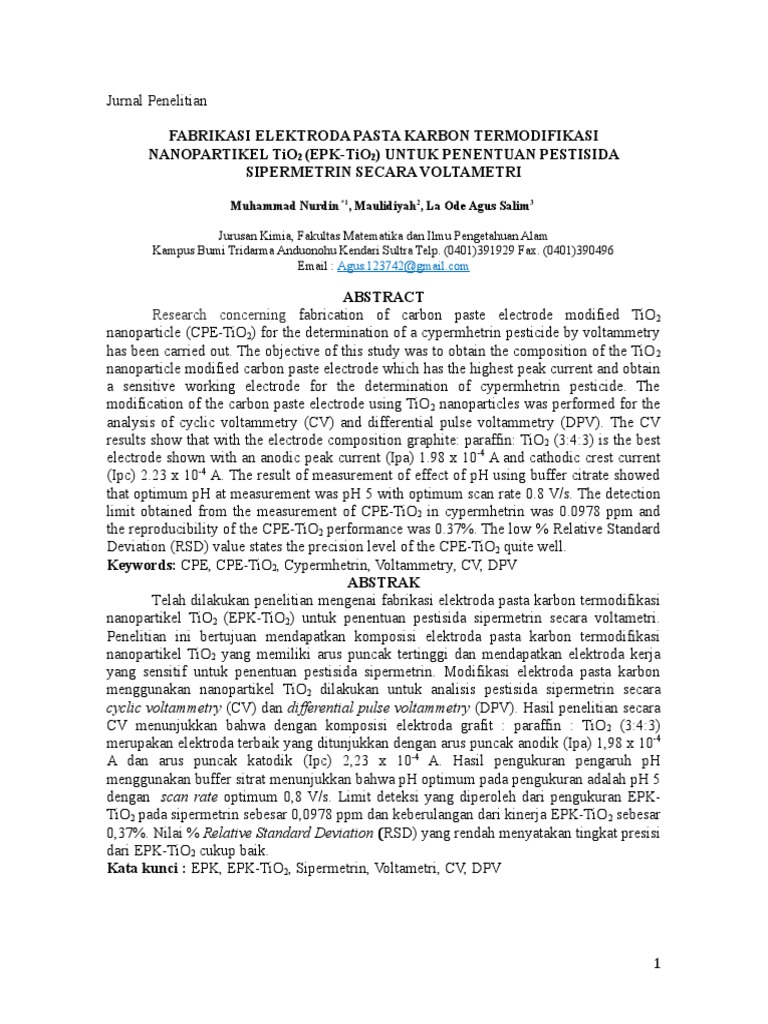 Elektroda CPE-TiO2 untuk Deteksi Sipermetrin | PDF