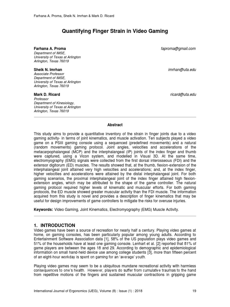 Quantifying Finger Strain in Video Gaming | PDF | Hand | Thumb