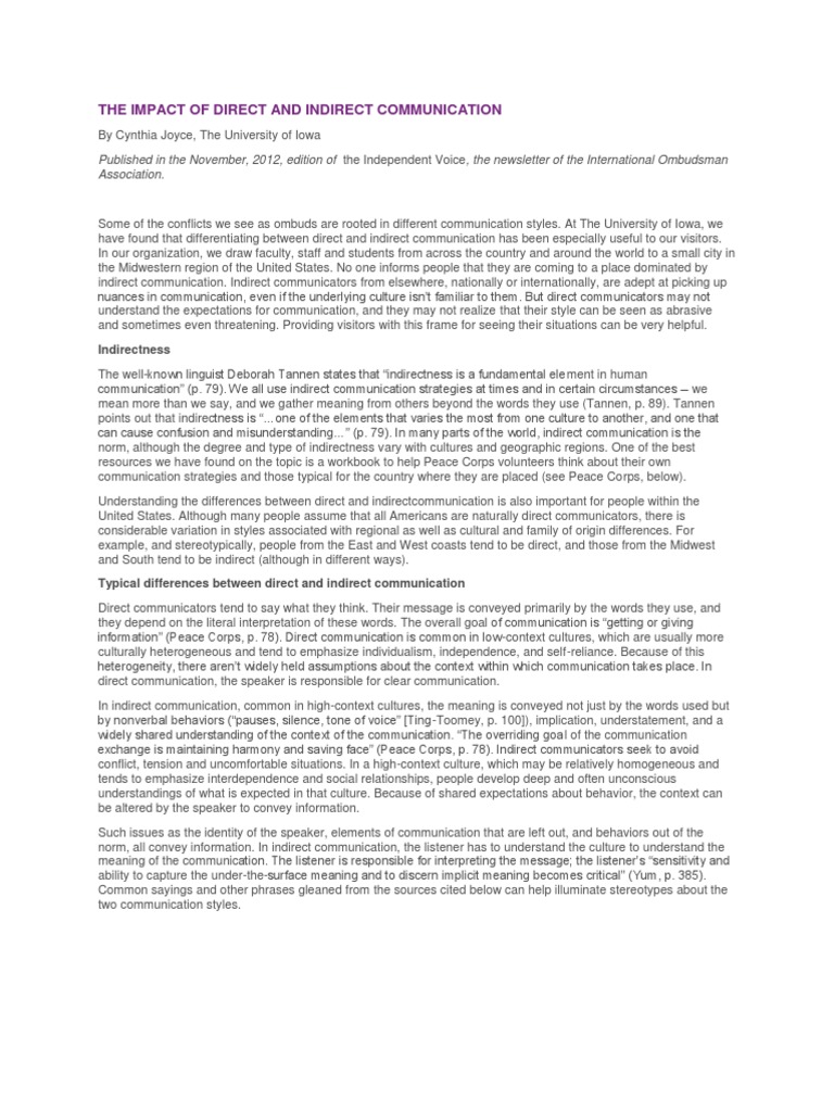 Direct and Indirect Communication | PDF | Nonverbal Communication ...
