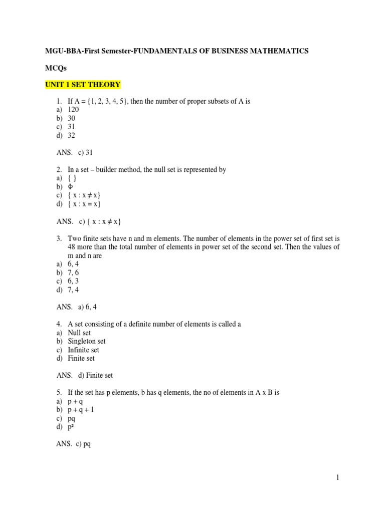 Bba-Fundamentals of Business Mathematics | PDF | Matrix (Mathematics ...
