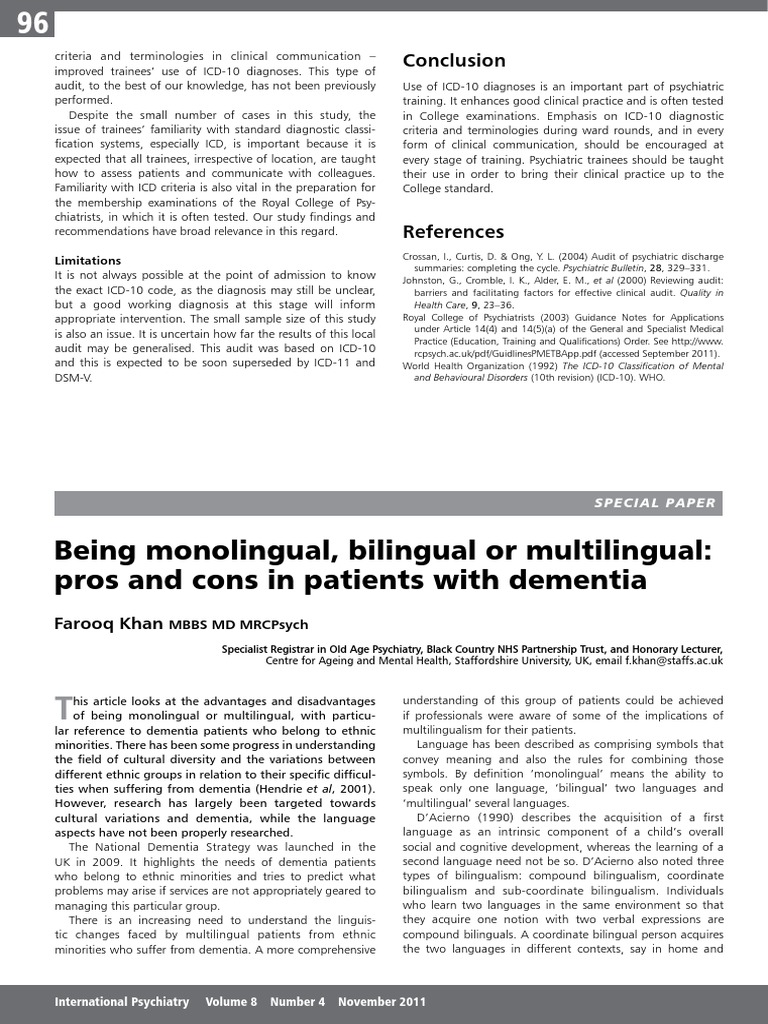 Being Monolingual, Bilingual or Multilingual: Pros and Cons in Patients ...