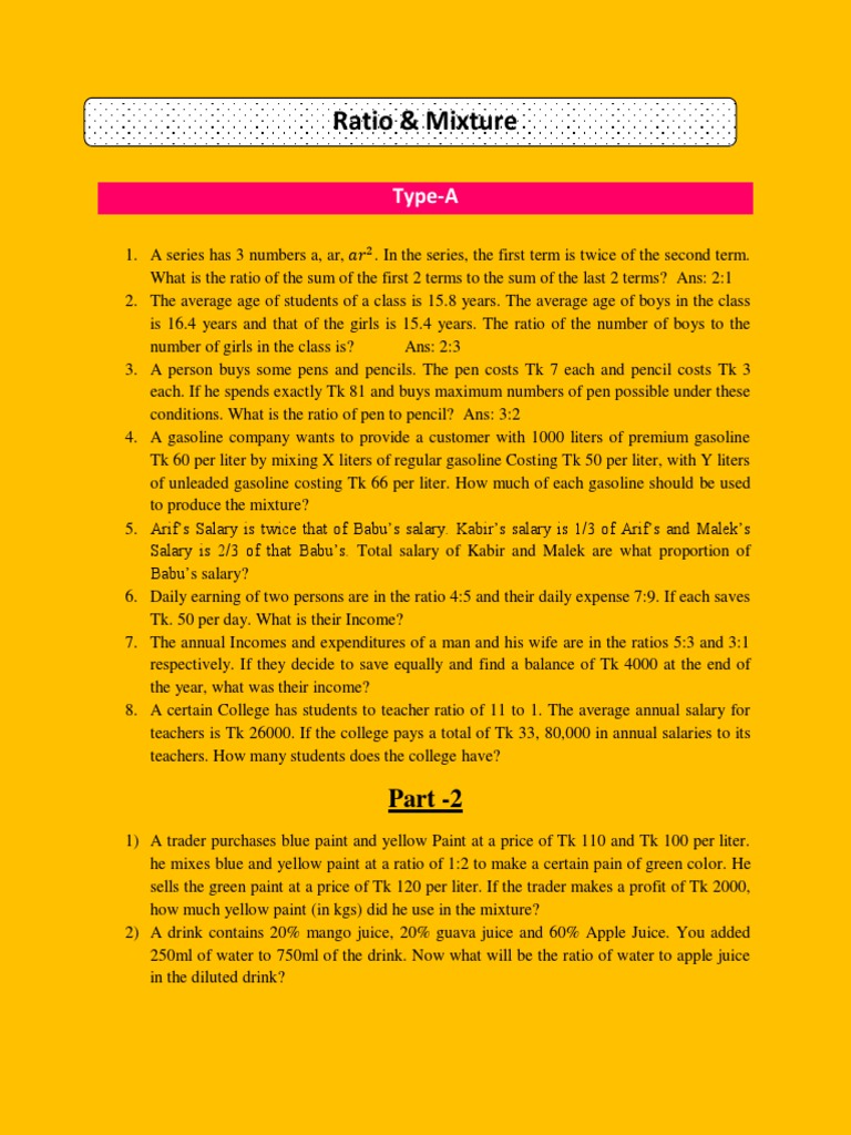 Ratio and Mixture Problems: Solutions to Mathematics Word Problems ...