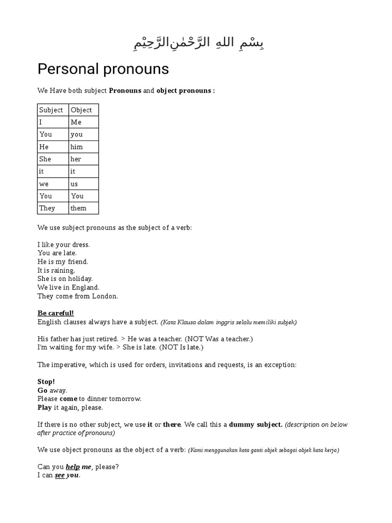 Chapter 1 Personal Pronouns | PDF | Verb | Languages