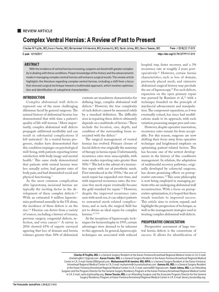 Complex Ventral Hernias Reviewed | PDF | Surgery | Chronic Obstructive ...