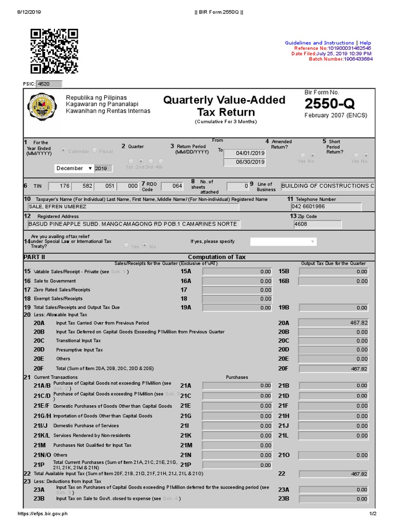 BIR Form 2550Q: VAT Return Guide | PDF | Value Added Tax | Services ...