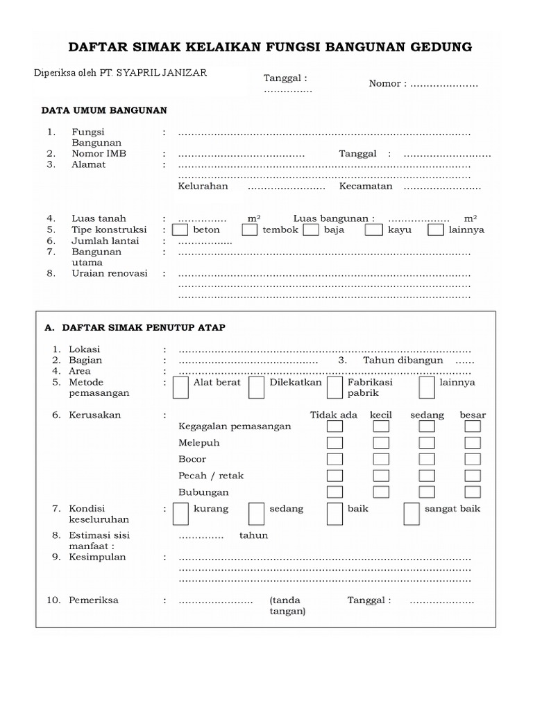 Daftar Simak SLF | PDF