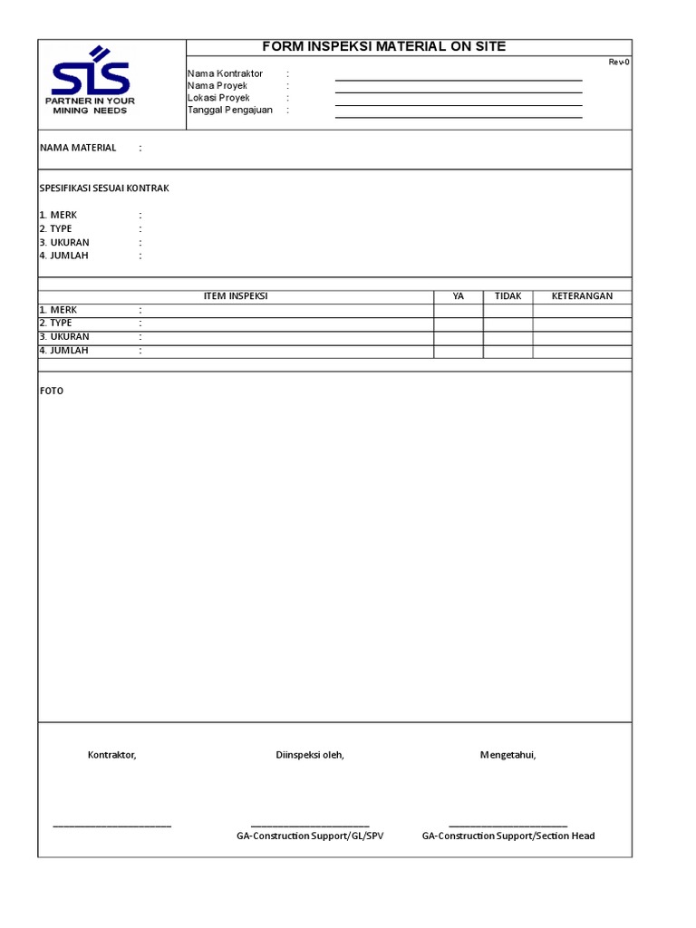 Form Inspeksi Material Proyek | PDF