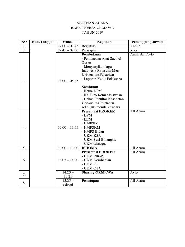 Susunan Acara Raker DPM | PDF