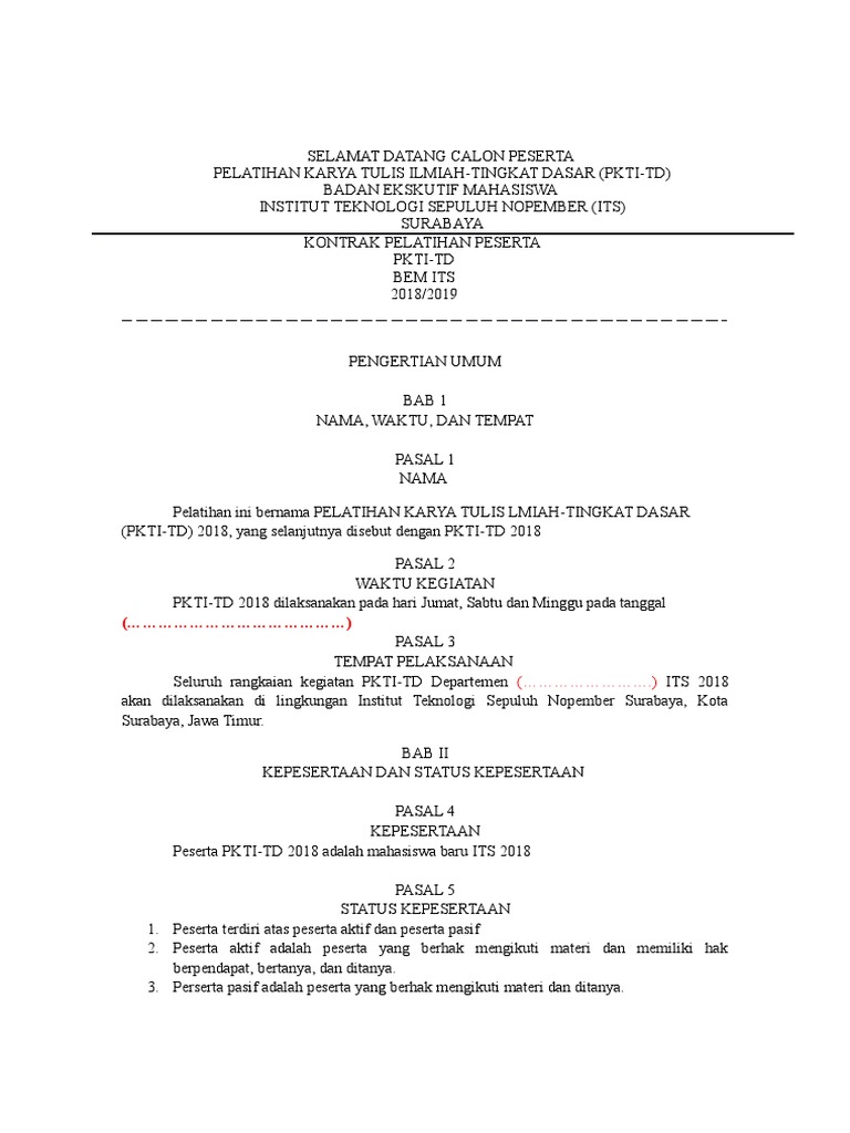 Kontrak Belajar Pkti-Td 2018 | PDF