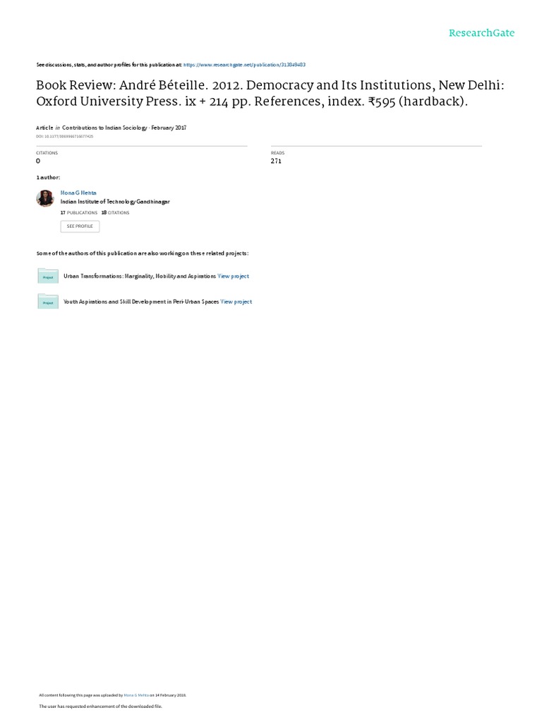 Book Review: André Béteille. 2012. Democracy and Its Institutions, New ...