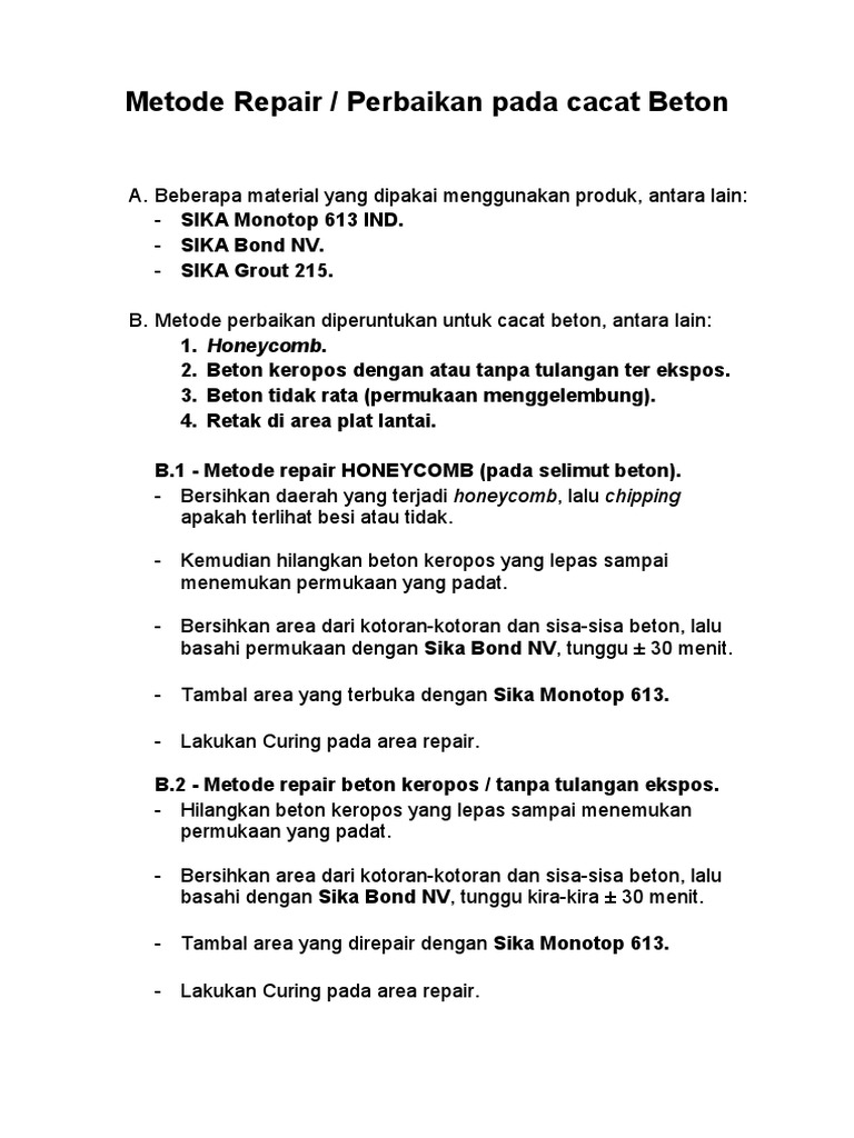 Metode Repair Beton Keropos | PDF