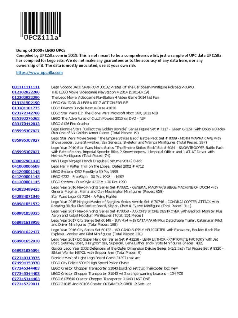 List of Lego-Related UPCs | PDF | Lego | Toy Companies Of Denmark
