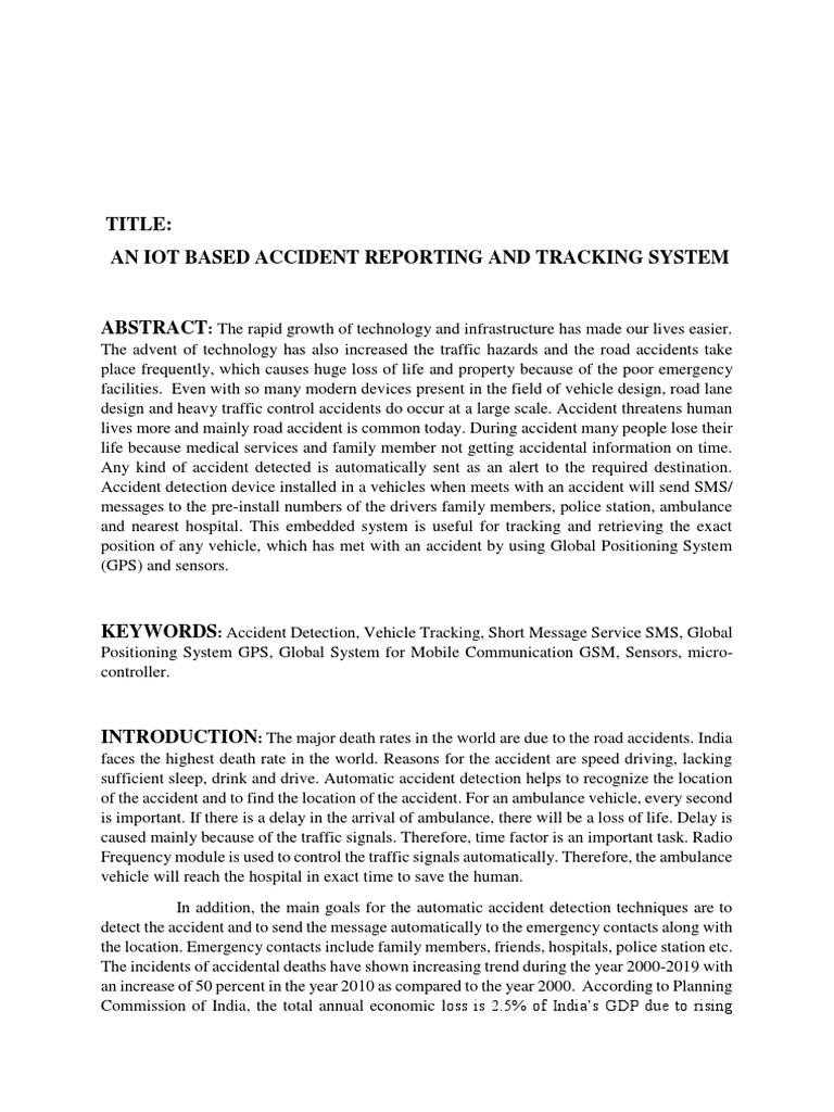 An Iot Based Accident Reporting and Tracking System | PDF | Traffic ...