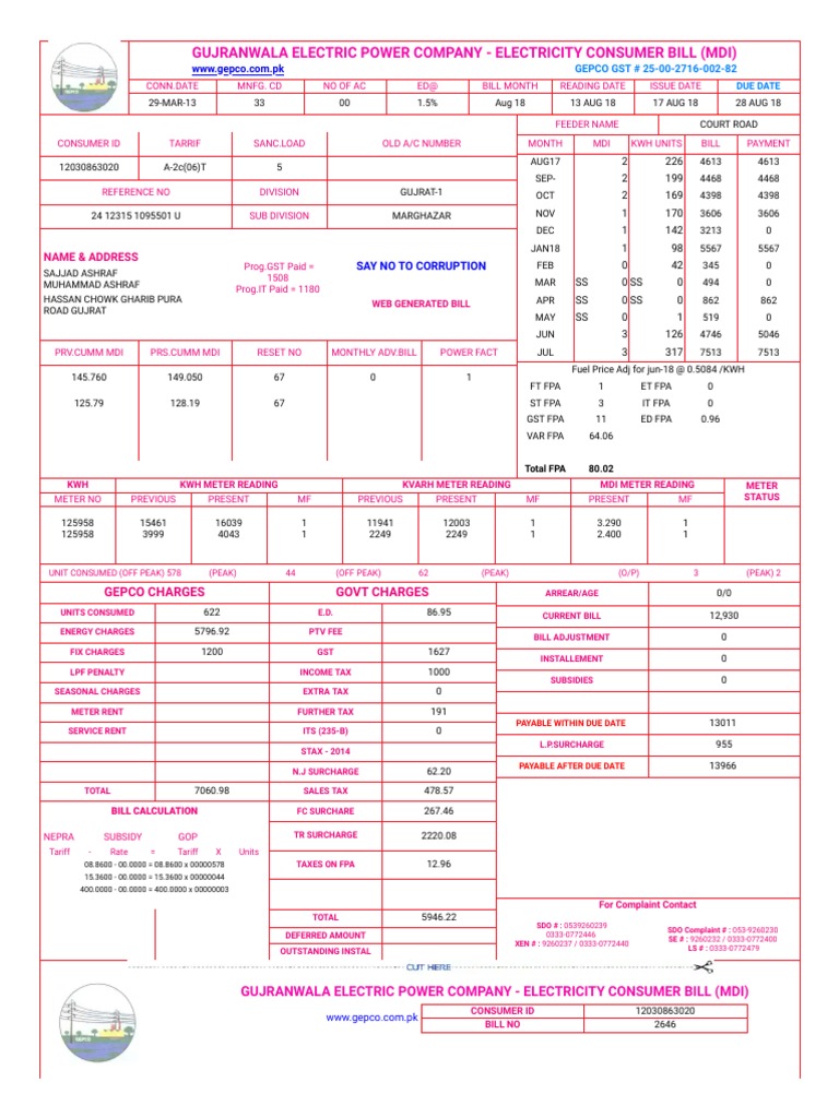 GEPCO - Gujranwala Electric Power Company | PDF | Fee | Taxes