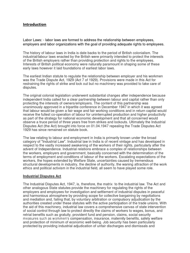 Introduction of Labour Law | PDF | Employment | Labour Law