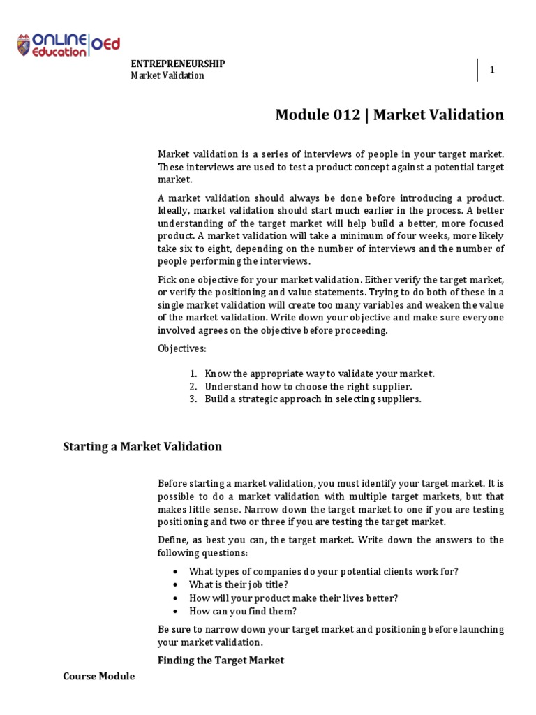 Market Validation | PDF | Value Chain | Business Model