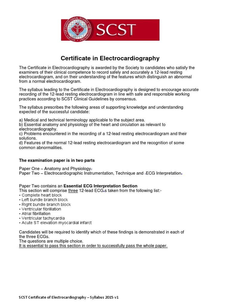 SCST Cert of ECG Syllabus June 2015 | PDF | Electrocardiography ...