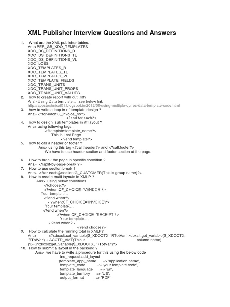 XML Publisher Interview Questions and Answers | PDF | Computer File ...