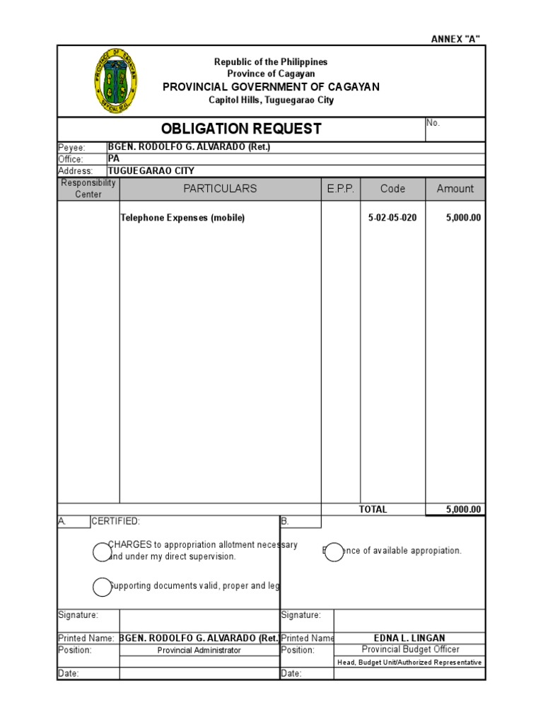 Obligation Request: Provincial Government of Cagayan | PDF | Government ...