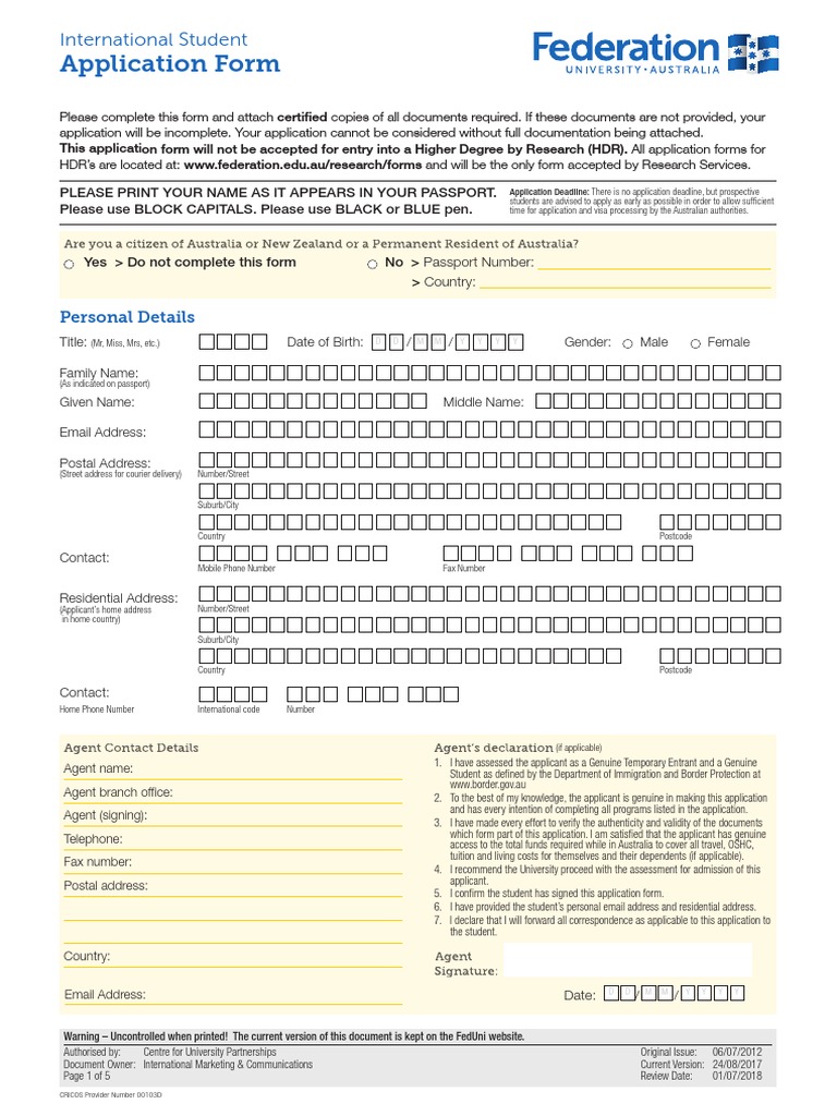 International Student Application Form | PDF | Travel Visa ...