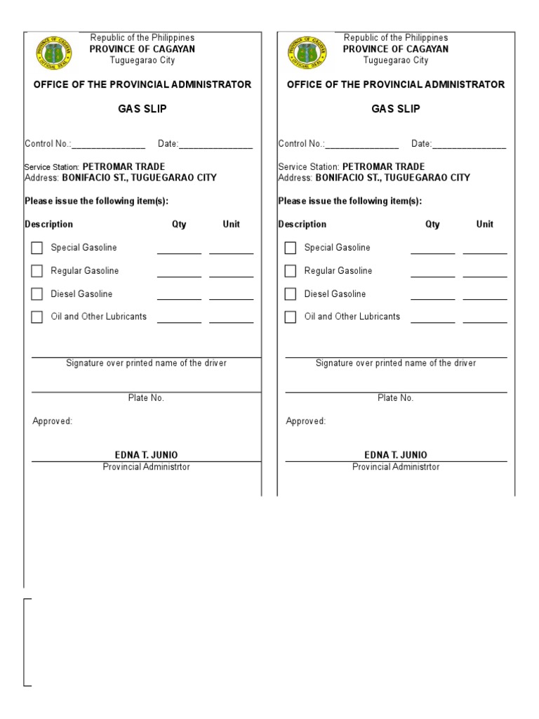Gas Slip Request Form from Petromar Trade for Fuel and Lubricant ...