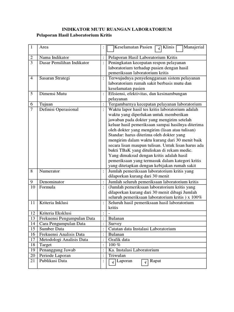 Indikator Mutu Pelaporan Hasil Laboratorium Kritis | PDF