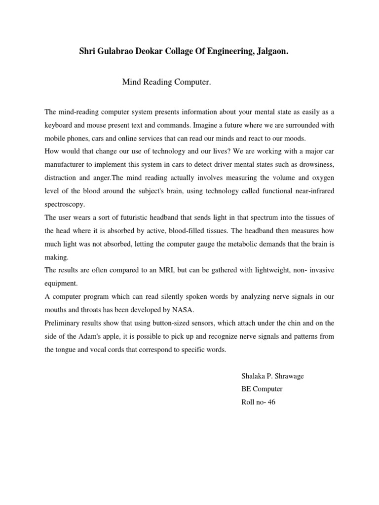 Mind Reading Computer | PDF