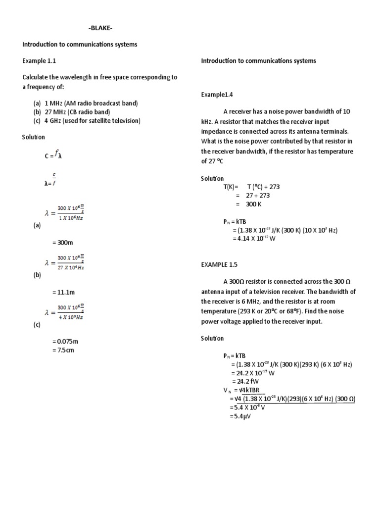 Blake Sample Problems | PDF | Signal To Noise Ratio | Frequency Modulation