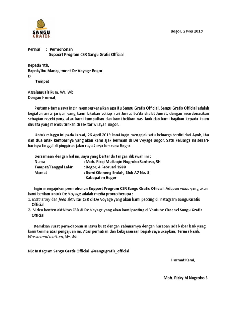 Surat Permohonan Support CSR | PDF