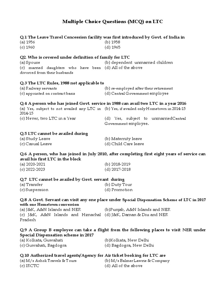 MCQ On LTC | Download Free PDF | Government | Social Institutions