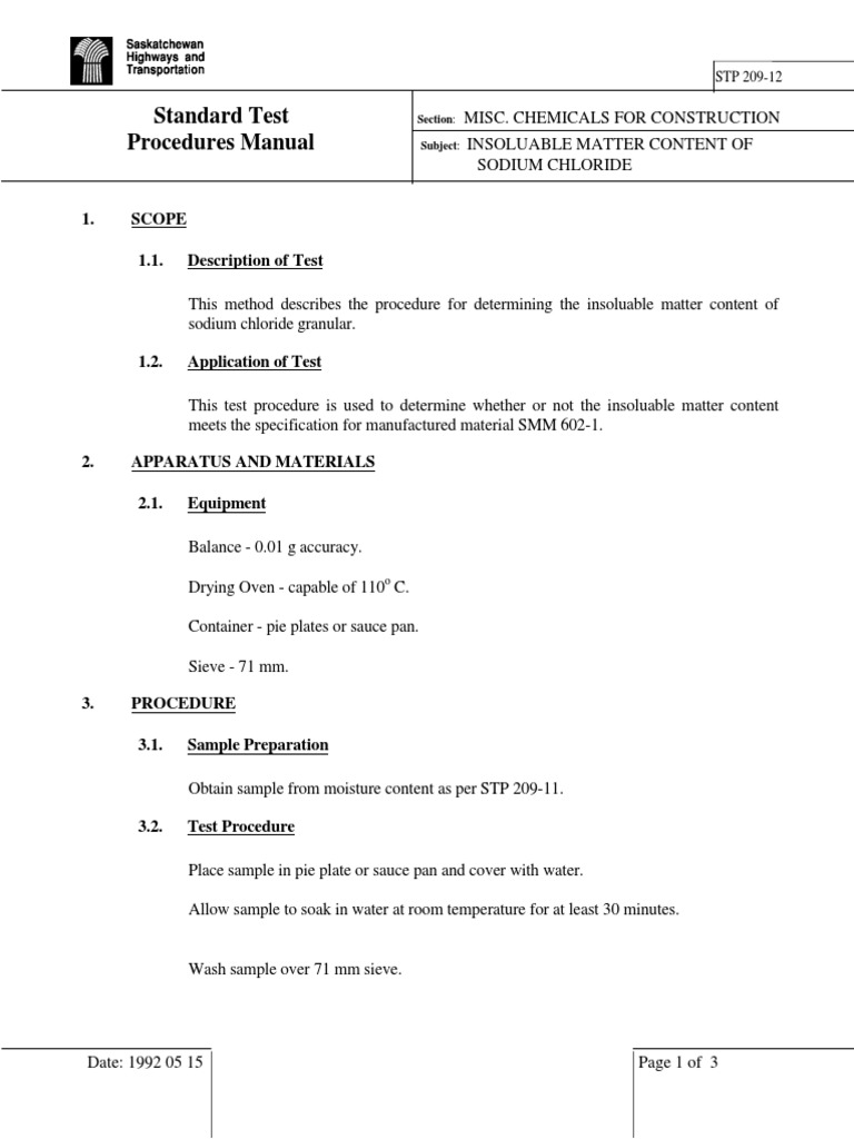 Standard Test Procedures Manual: 1. Scope 1.1. Description of Test ...