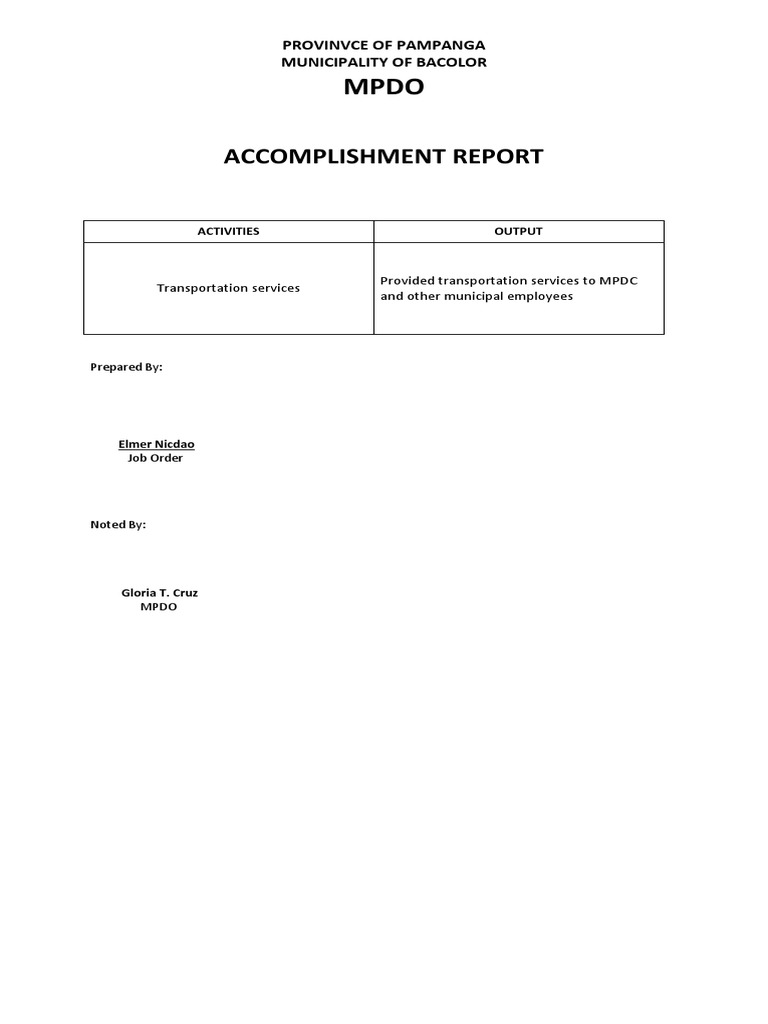 Bacolor MPDO 2023 Transport Services Report | PDF