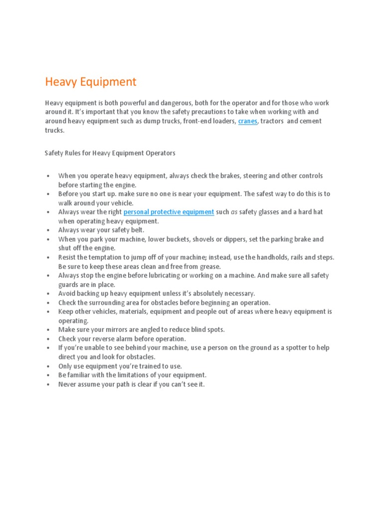 Tool Box Talks: Heavy Equipment | PDF | Heavy Equipment | Loader ...