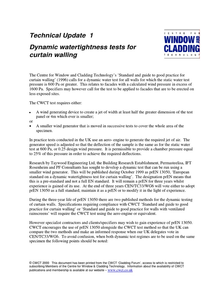 Dynamic Watertightness Tests For Curtain Walling | PDF | Duct (Flow ...