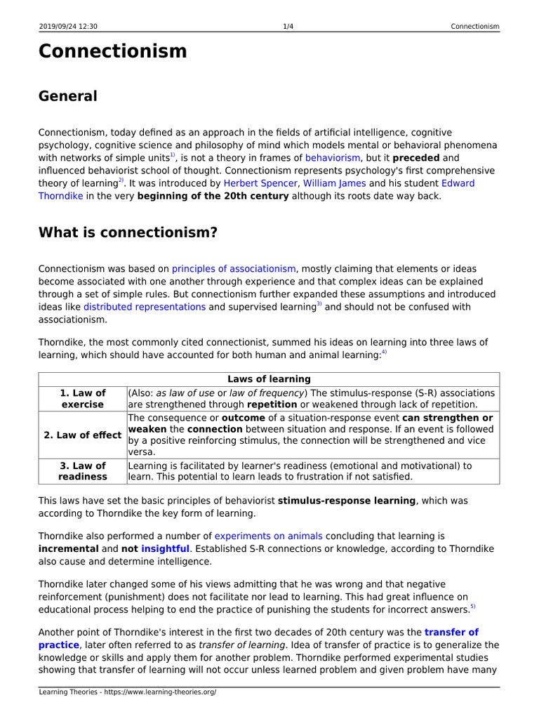 Connectionism | PDF | Behaviorism | Psychological Theories