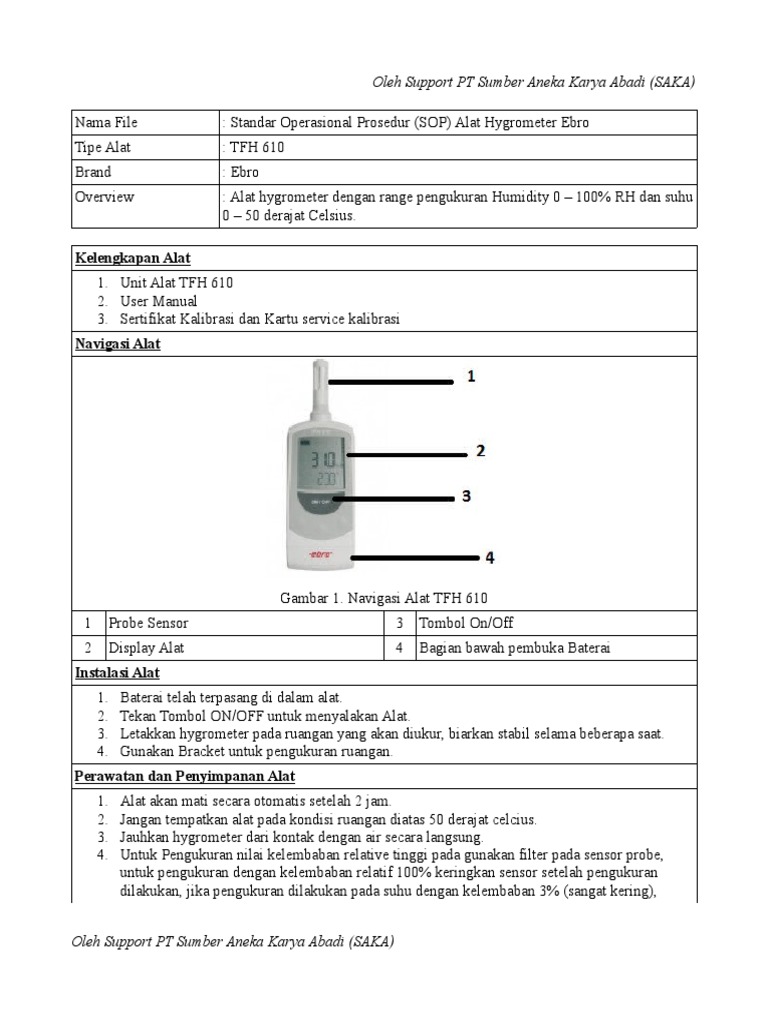 SOP Kalibrasi Hygrometer TFH 610 | PDF