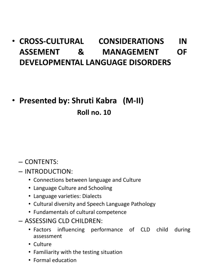 Cross-Cultural Considerations in Assessment and Management of Language ...