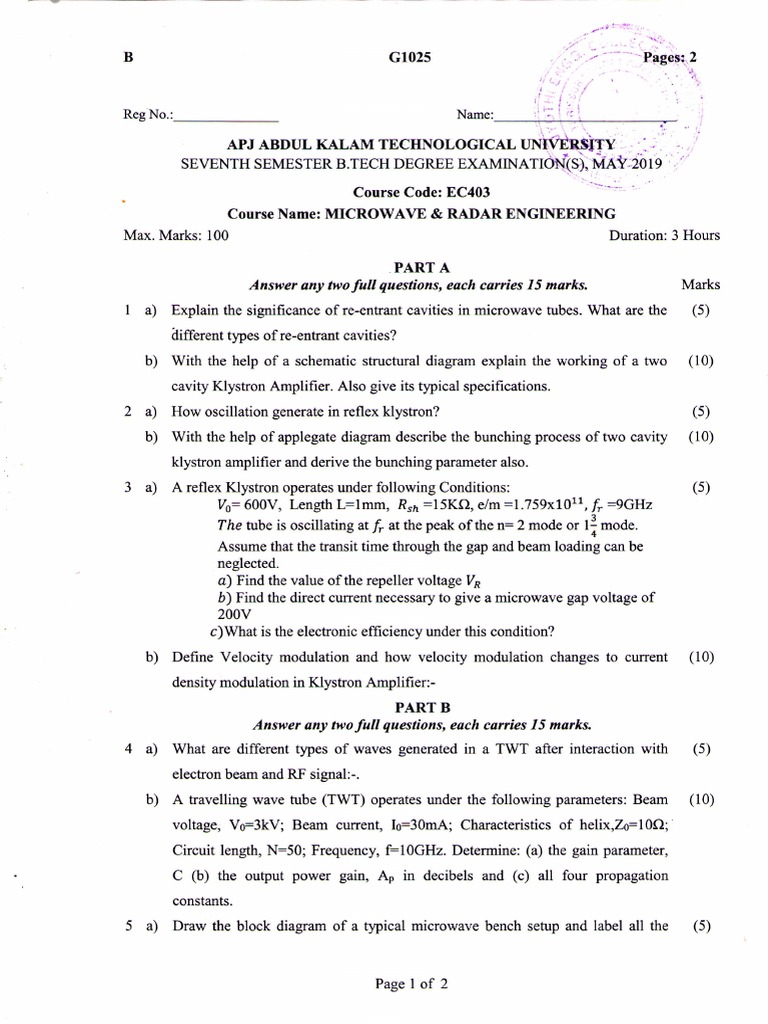 Microwave & Radar Engineering Exam | PDF | Microwave | Radar
