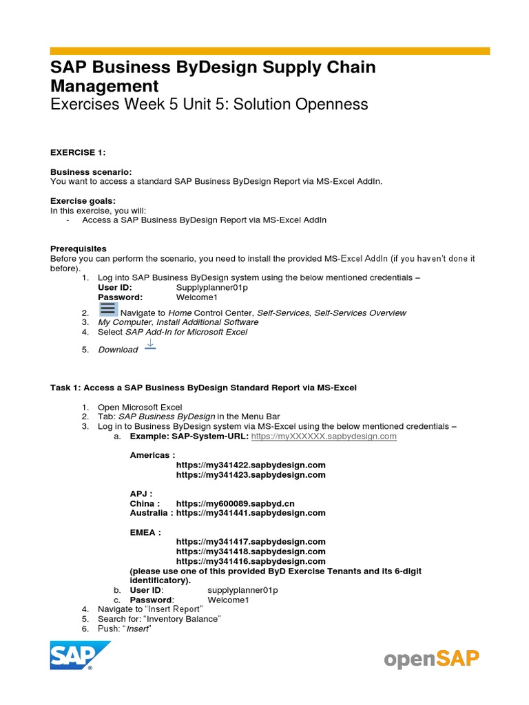OpenSAP Byd4 Week 5 Unit 5 Additional Exercise | Download Free PDF | Microsoft Excel | Sap Se